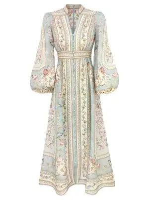 Zimmermann Roselight Floral-print Linen Dress - Blue
