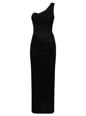 House Of Cb One-shoulder Satin Maxi Dress - Black
