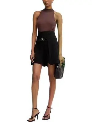 SIMONA CORSELLINI Textured Shorts With Buckle Detail - Black