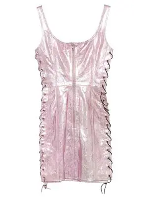 Jeremy Scott Metallic Leather Lace-up Mini Dress - Pink