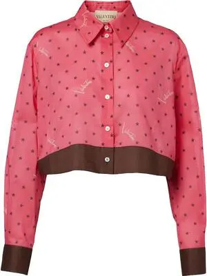 Valentino Garavani Cropped Cotton Shirt With Star Print - Pink