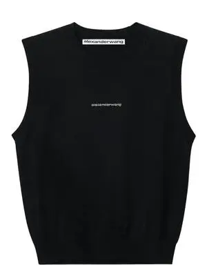 ALEXANDER WANG Alexander Wang Crystal Logo Ribbed Tank Top