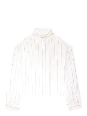 Another Tomorrow Striped High-neck Linen Top - White