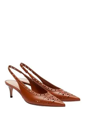 GIANVITO ROSSI Perforated Leather Slingback Pumps - Brown