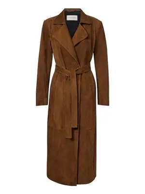 Nour Hammour Winona Belted Suede Wrap Coat - Brown