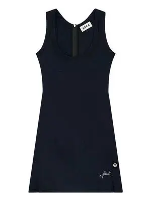 AREA Logo Embroidered Ribbed Knit Mini Dress - Black