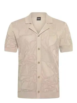 BOSS Jacquard-knit Short-sleeve Polo Shirt - Neutrals