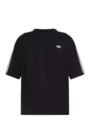 Adidas Logo-embroidered Stripe-detail T-shirt - Black