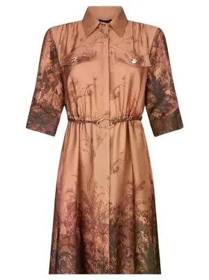 Liu Jo Printed Belted Shirt Maxi Dress - Neutrals