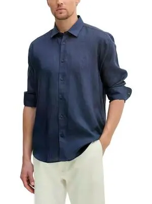 TRUSSARDI Logo-embroidered Linen Shirt - Blue