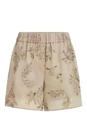 Brunello Cucinelli Broderie Anglaise Cotton Organza Shorts - Neutrals