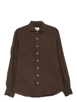 PROFUOMO Spread-collar Long-sleeve Shirt - Brown