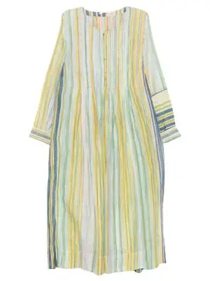 INJIRI Striped Pleated Midi Dress - Blue