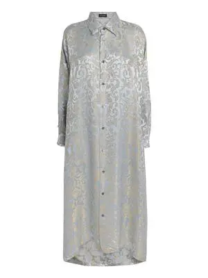 Eskandar Jacquard Button-up A-line Midi Shirt Dress - Blue