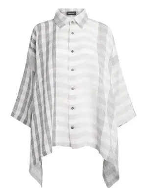 Eskandar Linen Cape Shirt With Asymmetrical Hem - Blue