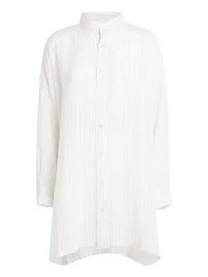 Eskandar Eskandar Linen-Blend Striped Collarless Shirt White