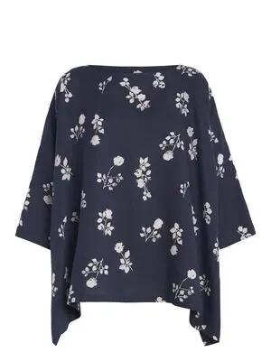 Eskandar Linen Floral Boat-neck Blouse - Blue