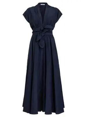 Alaïa Linen-blend Knot Midi Dress - Blue