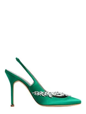 Balenciaga X Manolo Blahnik Embellished Slingback Heels - Green
