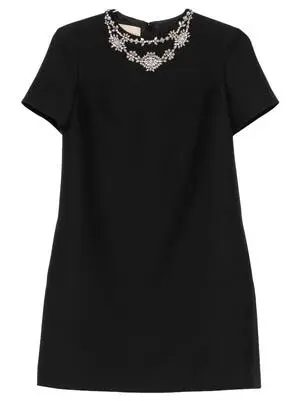 Valentino Garavani Wool And Silk Blend Mini Dress With Crystal Embellishment - Black