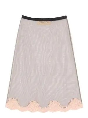 Valentino Garavani Valentino Tulle Midi Skirt With Lace Hem Grey