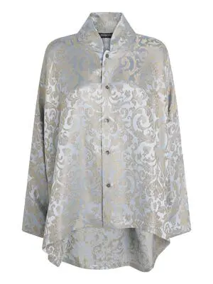 Eskandar Metallic Jacquard Stand-collar Shirt - Blue