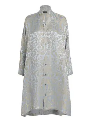 Eskandar Jacquard Wide A-line Shirt - Blue
