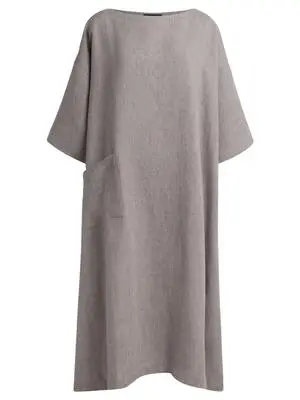Eskandar Linen Boat-neck Midi Dress - Grey