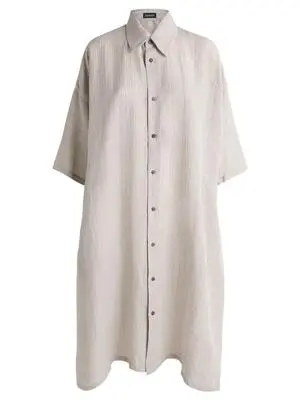 Eskandar Linen-blend Stripe Midi Shirt Dress - Neutral