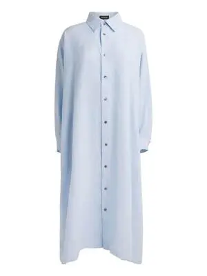 Eskandar Linen A-line Midi Shirt Dress - Blue