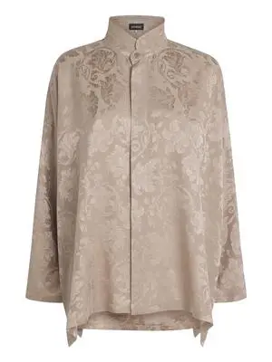 Eskandar Silk Jacquard Mandarin Collar Shirt - Grey