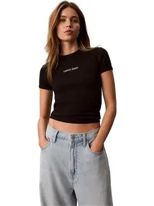 Calvin Klein Calvin Klein Jeans Contour Rib Cropped T-Shirt With Embroidered Logo Black