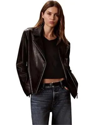 Calvin Klein Faux Leather Moto Jacket - Black