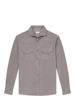 Brunello Cucinelli Cutaway-collar Cotton-corduroy Western Shirt - Gray