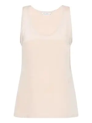 Max Mara Silk Crepe De Chine Sleeveless Top With Monogram Detail - Pink