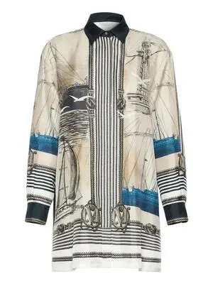 Max Mara Oversized Printed Silk Shirt - Stone