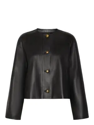 Max Mara Nappa Leather Crew-neck Jacket - Black