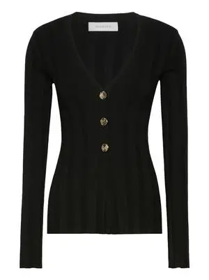 Max Mara Slim-fit Rib-knit Viscose Cardigan With V-neckline - Black