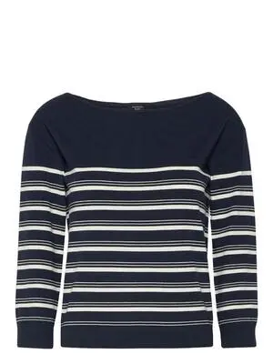 Max Mara Stockinette-stitched Stretch Viscose Yarn Sweater With Boat Neck And 3/4 Sleeves - Navy