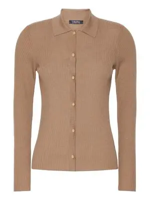 Max Mara Fitted Ribbed Knit Wool Cardigan - Camel