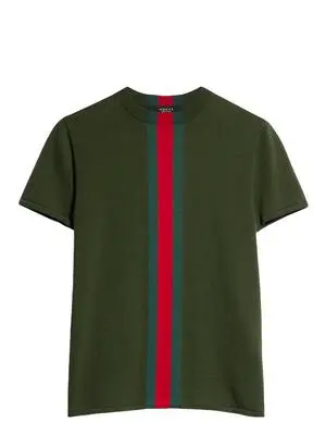 Gucci Knit Cotton T-shirt With Web Intarsia - Green