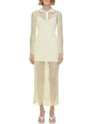 Simkhai Petra Openwork Knit Polo Top - Yellow