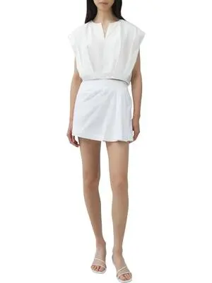 Simkhai Wrenli Pleated Cotton Poplin Crop Top - White