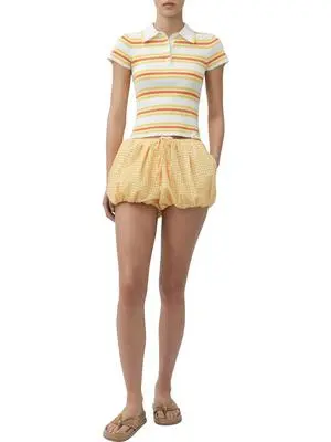 Simkhai Stripe Rib Knit Fitted Polo Top - Multicolor