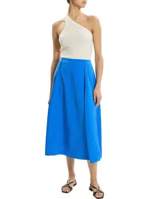 Theory Relaxed Silk Curved Parachute Midi Skirt - Blue