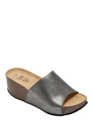 BEDROOM ATHLETICS Inoro Vegan Wedge Metallic Sliders - Silver