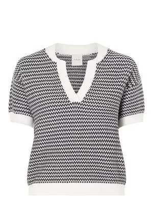 Varley Dora Striped V-neck Knit Top - Black