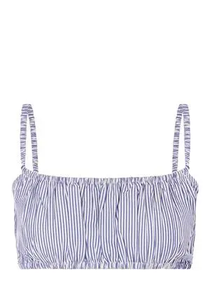 Suzie Kondi Bea Shirred Striped Cotton-poplin Bandeau Top - Blue
