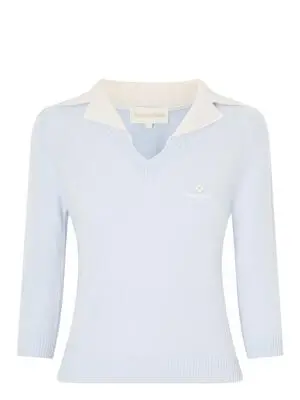 SHUSHU/TONG SHUSHU/TONG Logo-Appliquéd Ribbed Wool V-Neck Top