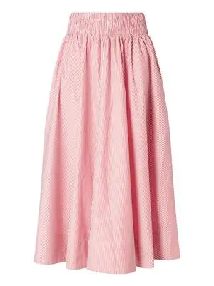 Suzie Kondi Shirred Striped Cotton-poplin Midi Skirt - Pink